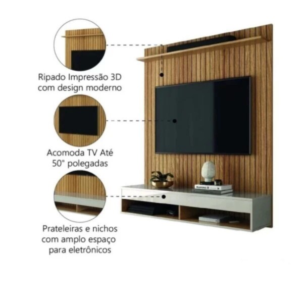Painel para TV até 50" Madri Freijó/Off White Lukaliam Móveis